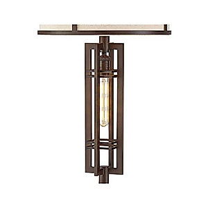 Franklin Iron Works Elias Industrial Rustic Farmhouse Floor Lamp Standing 651/2" Tall Oil Rubbed Bronze with LED Nightlight Off White Oatmeal Fabric Drum Shade for Living Room Reading Bedroom