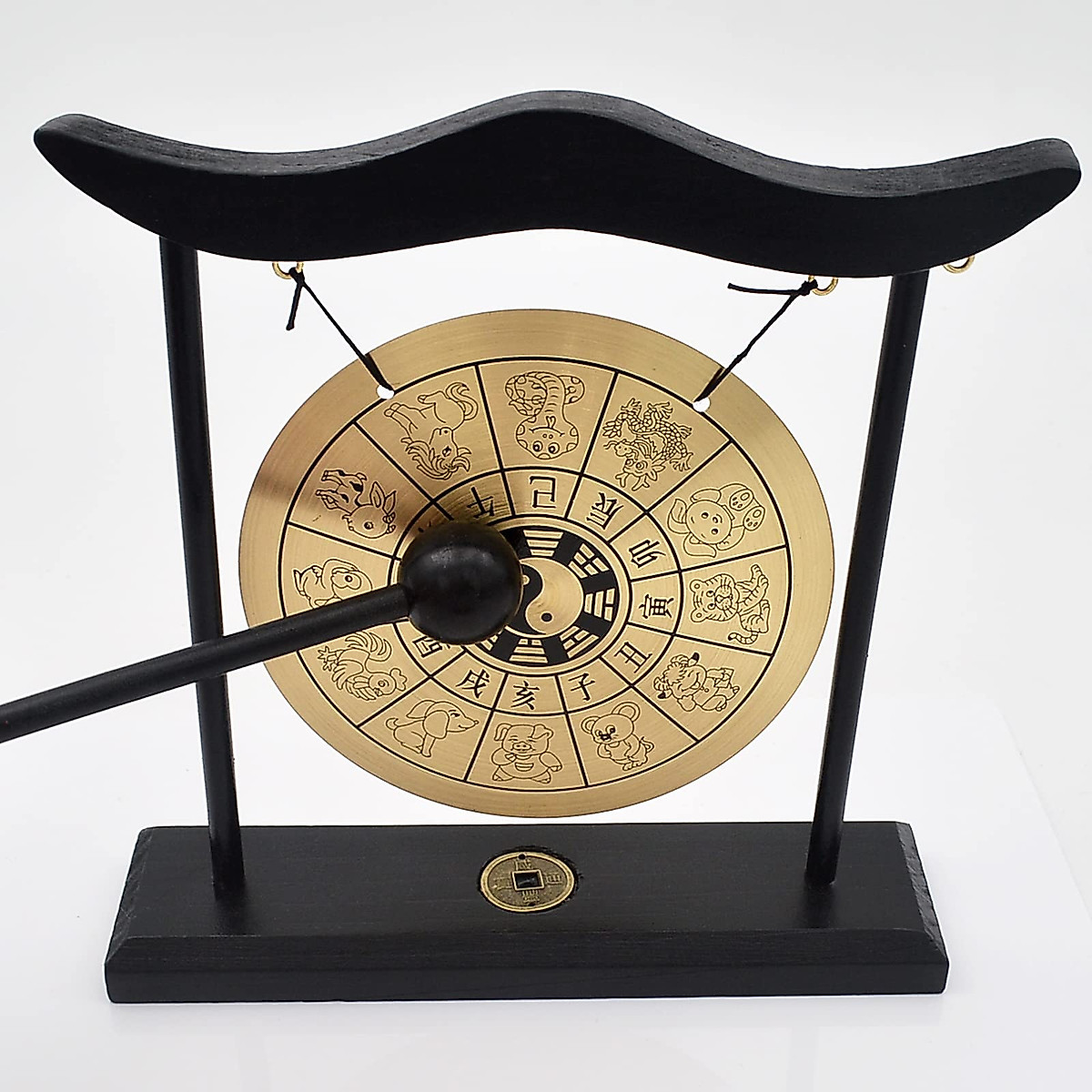 Feng Shui Brass Gong Desktop Zen Art for Fortune + Free Red String Bracelet H1304