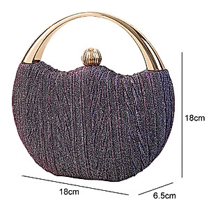 Anopo Evening Bag Clutch Purses Pleated Round Hard shell Crossbody Handbag with Lock Buckle Chain Strap for Women Wedding Party Formal Occasions Purple