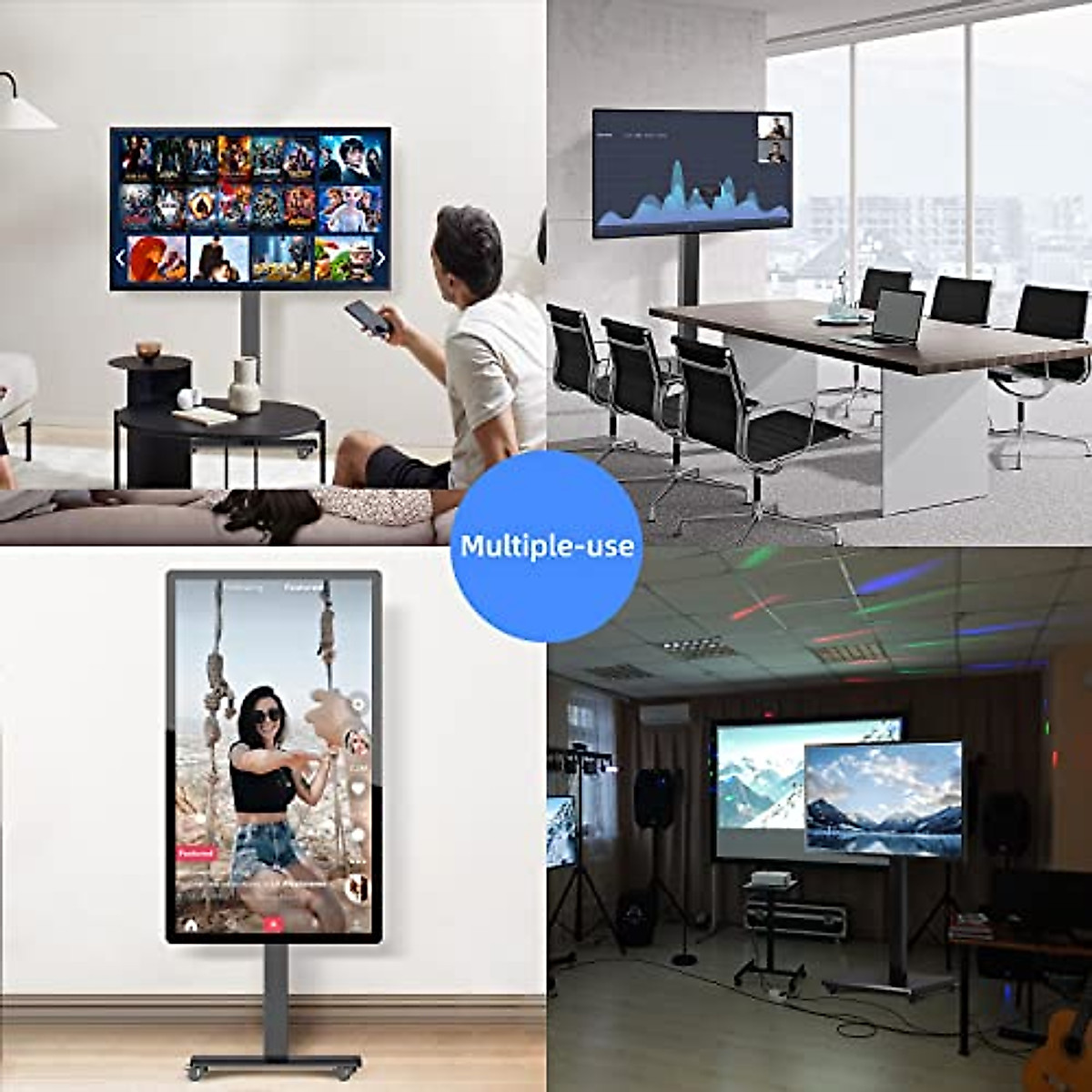 suptek Rotating Mobile TV Cart for 26-55 inch TV Holds up to 110lbs, Heavy-Duty Floor Stand Base for Live Stream Video Conferencing Tiktok YouTube Zoom(XZ-05)