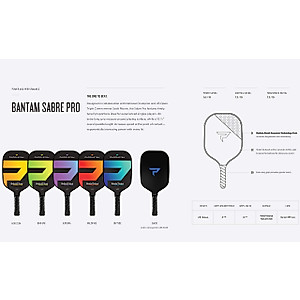 Paddletek Bantam Sabre Pro - Professional Pickleball Paddles with Honeycomb Core - Polycarbonate Surface, Graphite PolyCore & High Tack Performance Grip - USAPA Approved (Purple)
