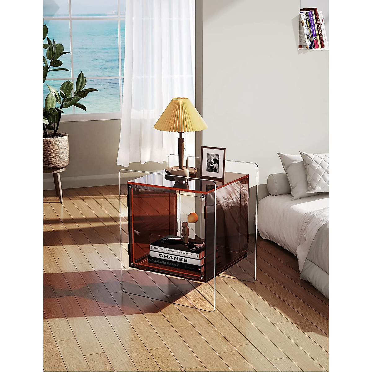 solaround Acrylic Nightstand Colorful Bedside Table with Open Storage Shelf,Clear Side Table for Living Room (1, Dark Brown)
