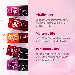 ETUDE Dear Darling Water Tint - Orange Ade | Vivid Color Lip Stain with Moisturizing Weightless & Non-sticky Finish Lip Stain | Smudge-proof Lip Tint | Korean Makeup, Perfect for Gift