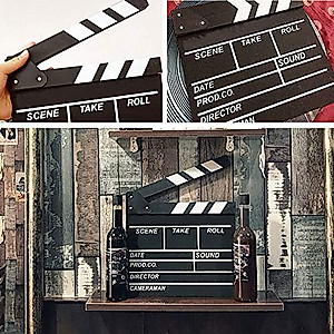 KISEER 12"x11" Movie Film Clap Board Wooden Movie Clapboard Film Clapper Board, Black & White