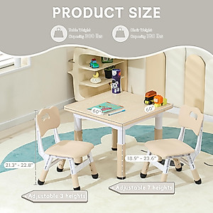 IFLETH Kids Table, Toddler Table and Chair Set, Height-Adjustable Kids Table and Chairs with 23.5''Lx23.5''W Graffiti Desktop, Table Chair for Ages 3-8, Child Table and Chair Set