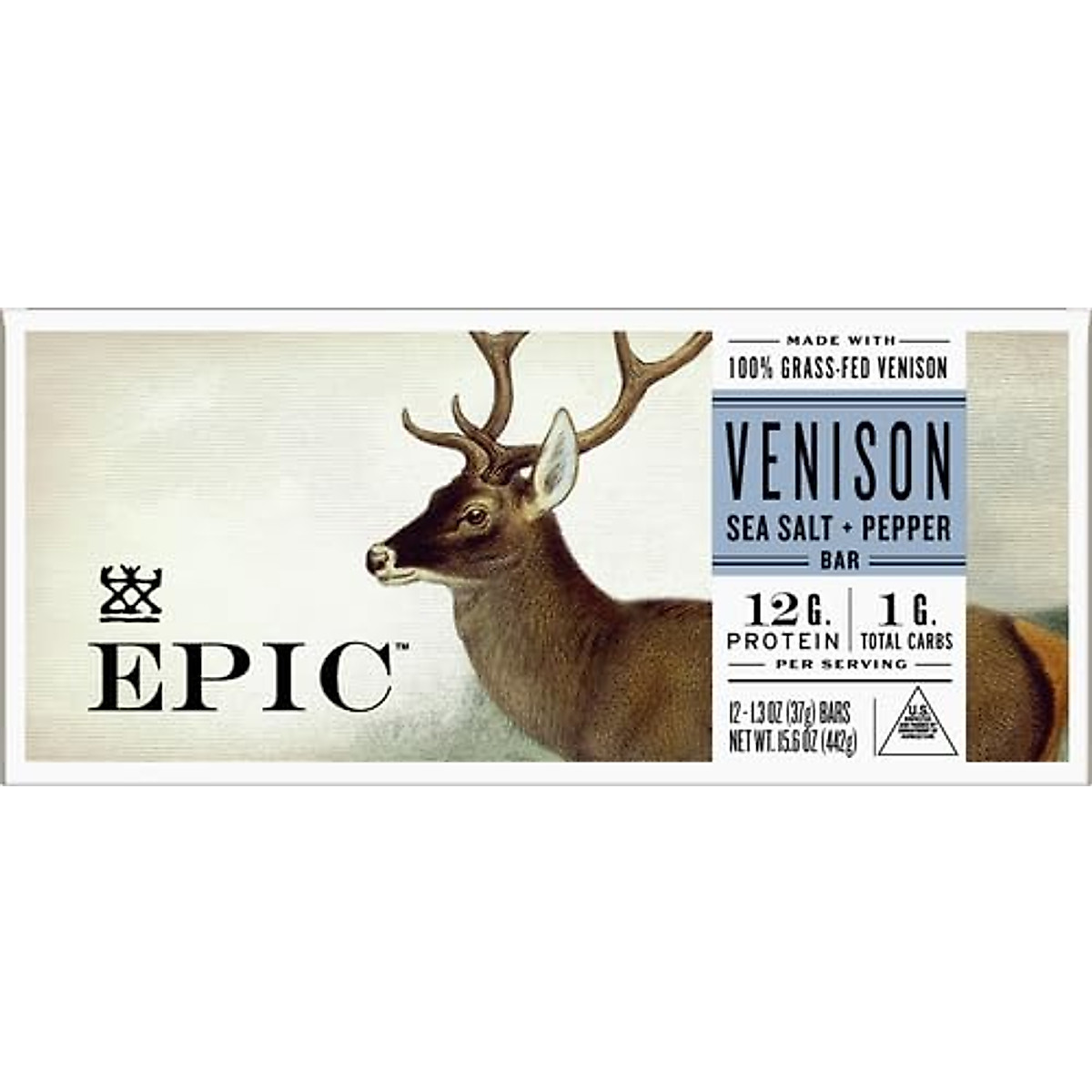 EPIC Venison Sea Salt & Pepper Bars, Keto Friendly, Gluten Free, 12 ct