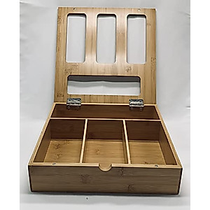 RUBY MAE BAMBOO BAG STORAGE ORGANIZER AND DISPENSER FOR SANDWICH, SNACK, QUART AND GALLON SIZE BAGS STORED IN KITCHEN DRAWER OR HANG ON WALL IN PANTRY