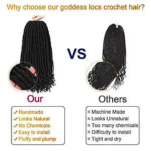 Goddess Locs Crochet Hair 6 Packs 16 Inch Straight Faux Locs Crochet Hair for Black Women, Crochet Pre-Looped Curly Hair Soft Faux Locs Synthetic Braiding Hair Extensions (16 Inch, 6 Packs, 1B#)