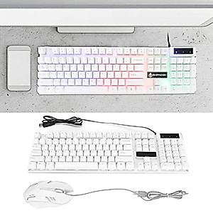 ciciglow Gaming Keyboard and Mouse Combo Set, 104 Keys Wired Gaming Keyboard and Mouse Pack Multicolor LED Backlight, Compatible with for OS X, Win 10/8/7, Win XP, Win Vista(White)