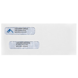 500 #8 Gummed Double Window Security Check Envelopes - Designed for QuickBooks Checks - Computer Printed Checks - Gummed Flap - 3 5/8 X 8 11/16