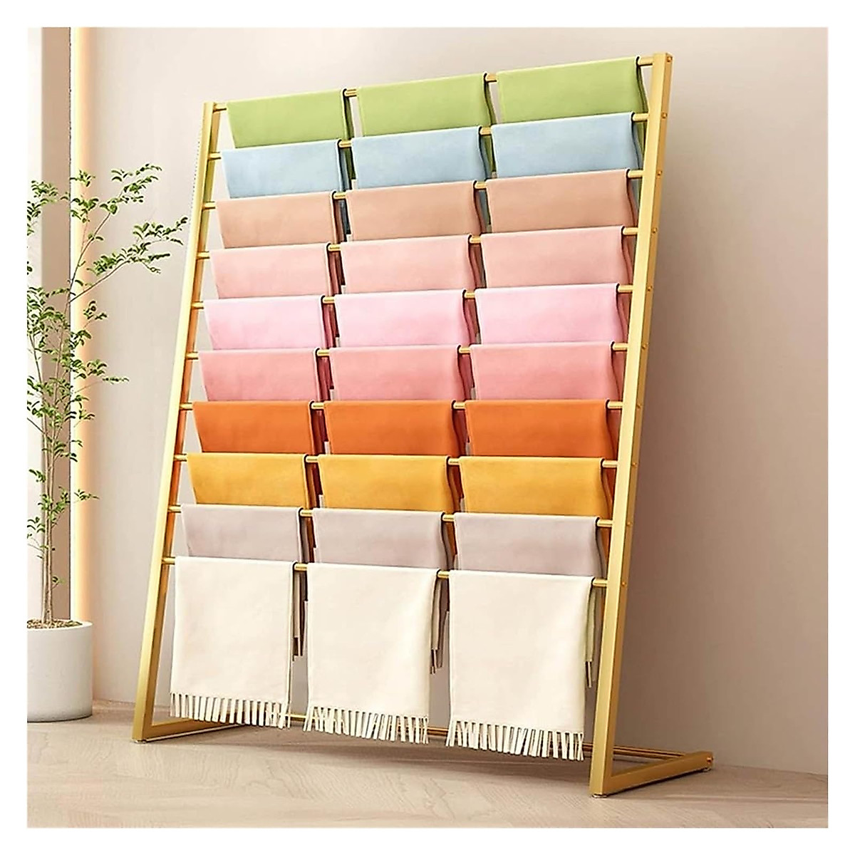 Clothes Rail Garment Rack Freestanding Metal Scarf Display Rack, 10 Tier Removable Portable Garment Rack Hanger Commercial Clothing Organizer For Shawl Hijab Silk Pants Clothing Space Saving ( Color :