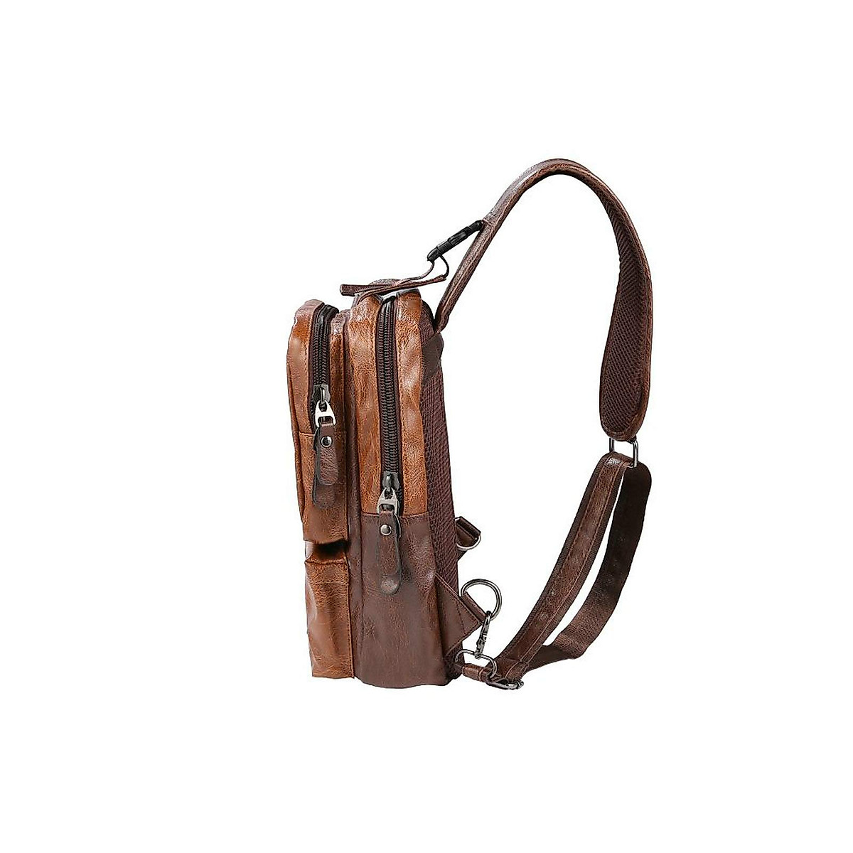 Men's Sling Bag, Crossbody PU Leather Shoulder Backpack with USB Charging Port, Vintage Chest Bag for Men(Brown)
