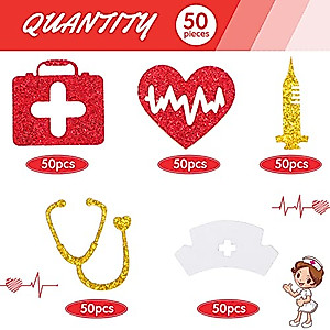 250 Pcs Congrats Nurse Graduation Confetti RN LPN Glitter Red White Gold Nurse Graduation Decorations for Medical RN Graduation Party Table Decorations
