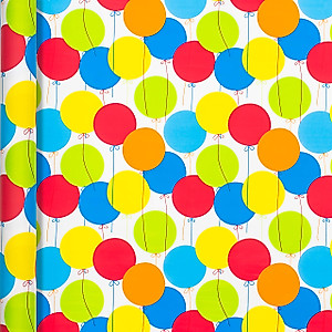 B-THERE Birthday Gift Wrap Wrapping Paper for Boys, Girls, Adults. 6 Cute & Funny Different Designs of 6 ft X 30 Roll! Includes Cactus, Fruit, Rainbows, Rainbow Sprinkles, Pizza, Balloons, Donuts