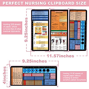 Nursing Clipboard, Nursing Clipboard Foldable with Nursing and Medical Edition Cheat Sheets 3 Layers Aluminum Foldable Clipboard Nursing Notepad for Students, Nurses, Doctors, Nursing Edition (Pink)