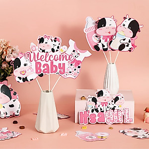 Cheereveal 24 Pieces Cow Centerpieces for Tables Baby Shower, Cow Theme Table Toppers, Cow Baby Shower Centerpieces Decorations Girl for Farm Animal Birthday Party Supplies
