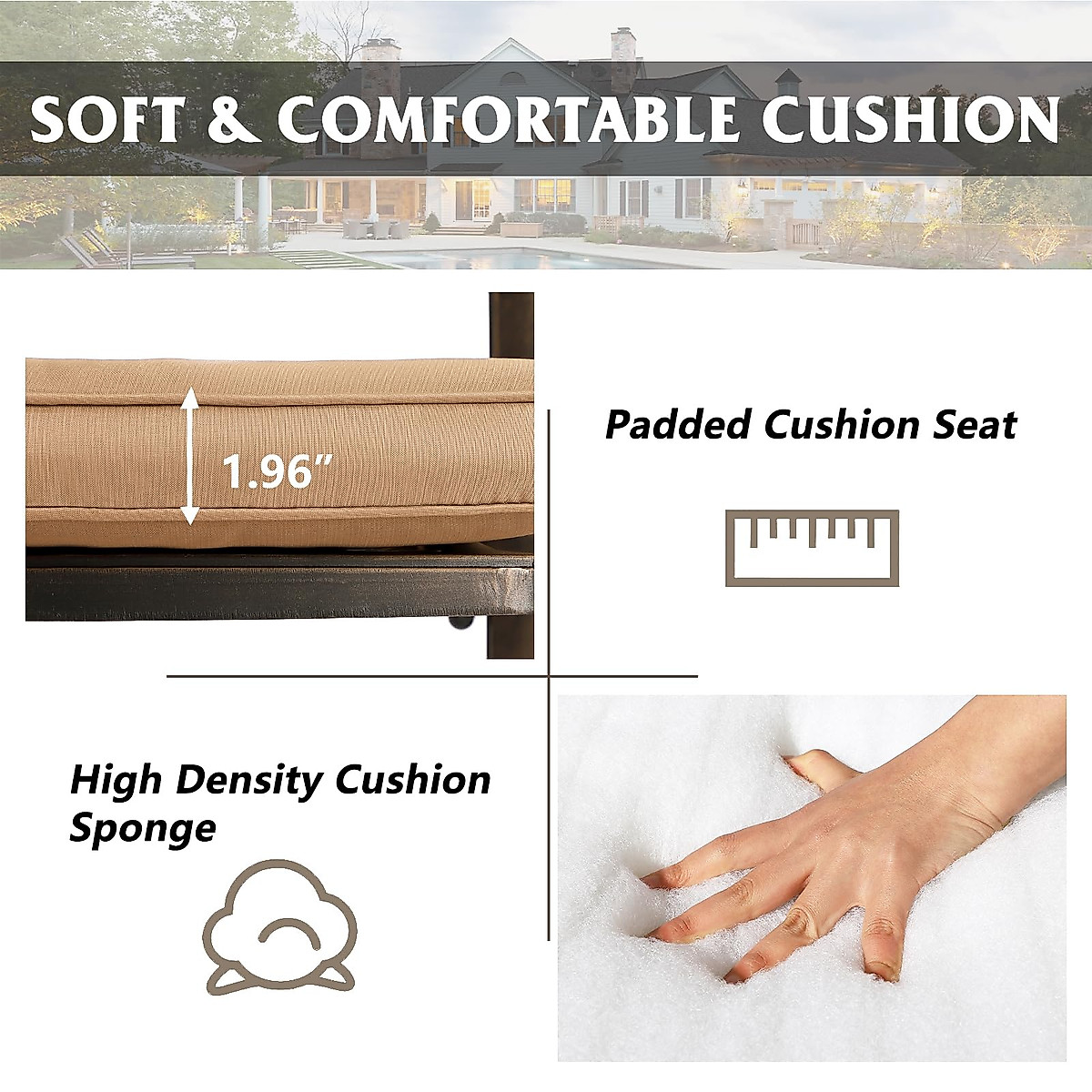 MAGIC UNION 2 Pieces Patio Dining Chairs, Outdoor Cast Aluminum Chairs with Armrest, Patio Bistro Chair Set of 2 for Garden, Backyard, Deck (2pcs A- Grid Chair with Khaki Cushion)