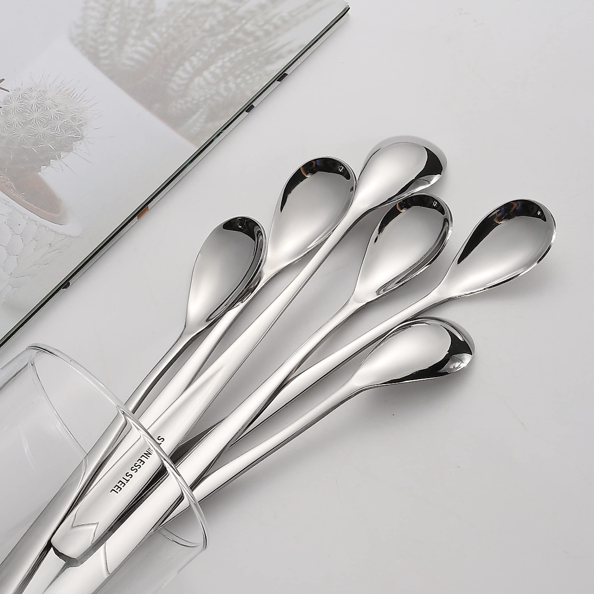Iced Tea Spoons Set of 6 Stainless Steel Coffee Stirring Spoons Cocktail stir sticks Spoons Ice Cream Spoons with Long Handle