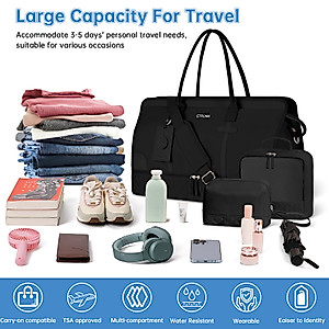 ETRONIK Weekender Overnight Bag for Women, Large Travel Duffle Bag with Shoe Compartment & Wet Pocket, Carry On Tote Bag Gym Duffel Bag with Toiletry Bag for Hospital 4 Pcs Set, Large Size, Black