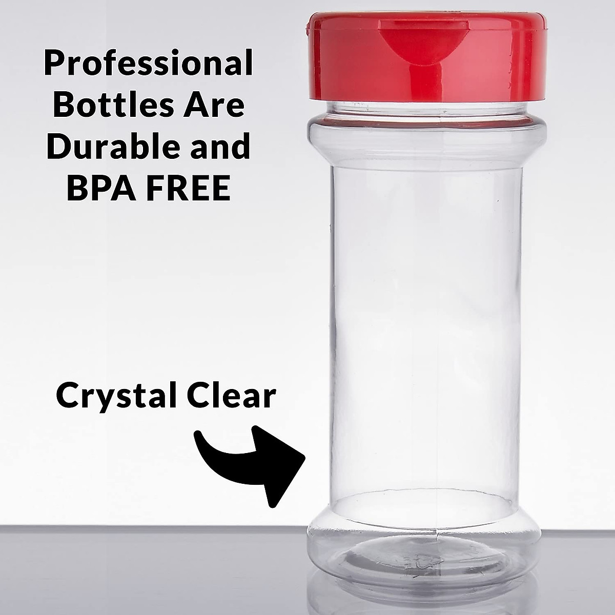 Skyway Supreme 7 OZ Clear Plastic Spice Bottles Seasoning Containers Jars - Set of 5 - Flap Cap with Pour and Sifter Spice Shaker - Durable Refillable Perfect For Herbs Spices and Rubs - BPA Free