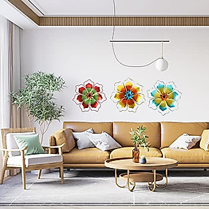 LITIALLY Metal Flower Wall Decor, 3PCS 10 Inch Metal Flowers Wall Art Sculpture Hanging Farmhouse, Yard Garden Decor for Home Bedroom Living Room