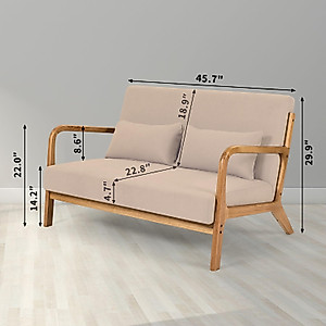 Loveseat Sofa Small Couch, Mid Century Modern Accent Chair 2 Seat Couch with 2 Pillows for Small Space, Living Room, Bedroom