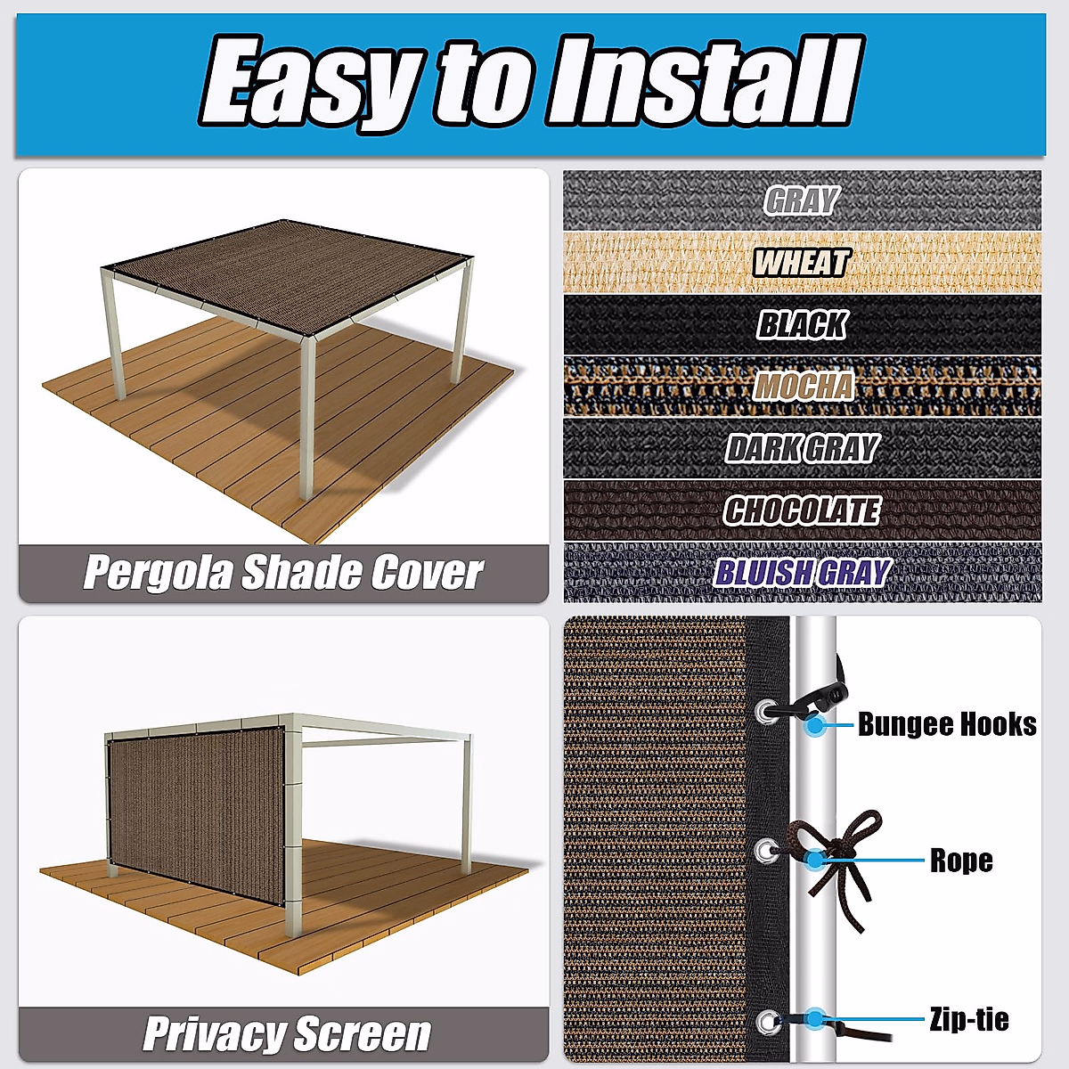 Amagenix 90% Sun Shade Cloth with Grommets, 12' x 16' Pergola Replacement Shade Cover Canopy Privacy Screen for Outdoor Patio Garden, Mocha (We Customized)