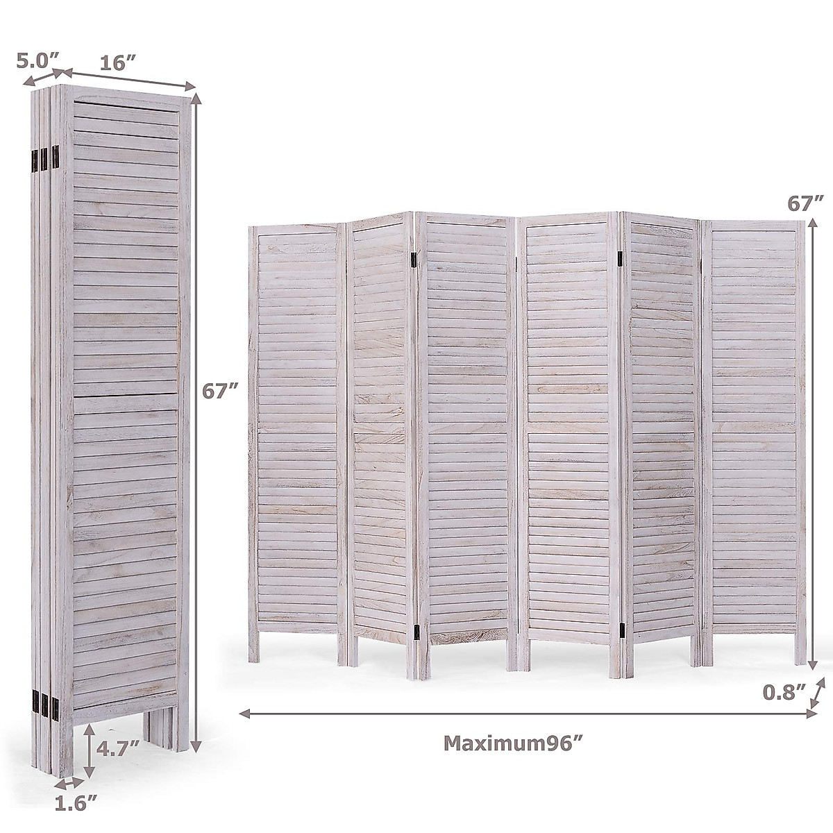 Happygrill 6-Panels Wooden Room Divider Folding Privacy Room Dividers Screen for Home Office, 5.5 Ft Tall