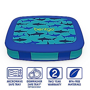 Bentgo Prints Insulated Lunch Bag Set With Kids Bento-Style Lunch Box (Shark)