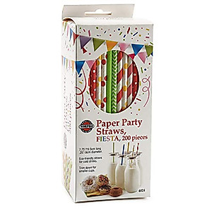 Norpro Paper Drinking Straws, Fiesta (200 Pack), 100% Biodegradable-Assorted Colors & Patterns, Multicolor