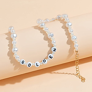 Harry Golden Beaded Choker Necklace for Women Adjustable Irregular Pearl Choker for Summer Beach Y2k Trendy Jewelry Gifts