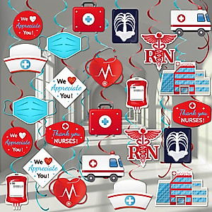 54 Pcs Nurses Week Decorations,Thank You Nurse Hanging Swirls Nurse Appreciation Foil Ceiling Hanging Swirl Streamers for Nursing School Doctor Medical Themed RN Graduation Party Supplies Decor