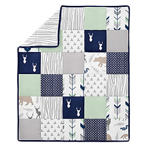 Sweet Jojo Designs Navy Blue, Mint and Grey Woodsy Deer Boys Baby Bedding 4 Piece Crib Set
