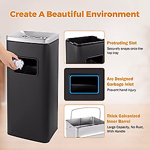 BEAMNOVA Trash Can Indoor Outdoor Stainless Steel Commercial Garbage Can Industrial Garbage Enclosure Inside Cabinet with Lid Waste Container, Color Black, 30 * 25 * 68 cm / 11.8 * 9.8 * 26.8 in