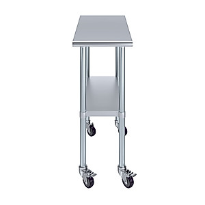 AmGood 30" x 15" Stainless Steel Work Table with Casters | Heavy Duty Metal Utility Table On Wheels | Kitchen Island Cart
