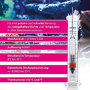 ARKA Hydrometer Set - Includes Thermometer & Measuring Cylinder Made of Borosilicate Glass 3.3 - High Precision Density Measurement for Saltwater Aquariums, Laboratory Quality, User-Friendly