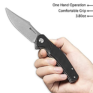 SENCUT Episode Flipper Pocket Knife, 3.48 Inch 9Cr18Mov Folding Knife with Clip Point Blade, EDC Knife with Textured Black G10 Handle, Good for Hunting, Camping SA04B