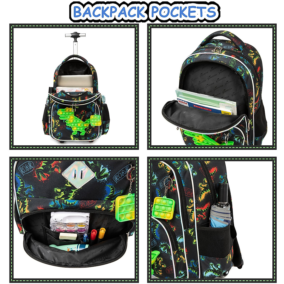 ZBAOGTW Unicorn Rolling Backpack for Girls Wheeled School Backpack 3 in 1 Girls Rolling Backpack for School,Travel,Picnic