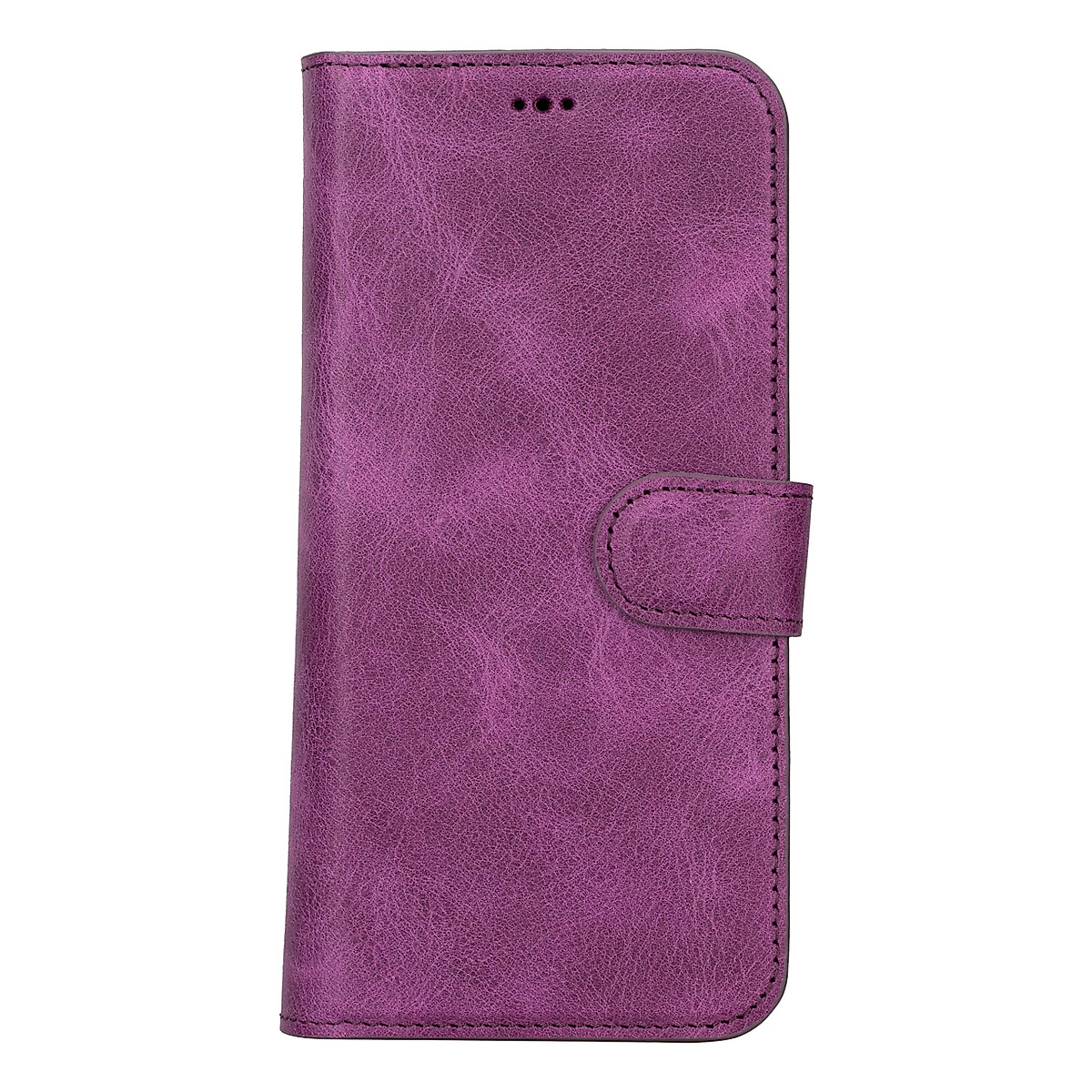 HARDISTON Genuine Leather Handmade Wallet Case Compatible with iPhone 15 Pro Max - MagSafe Compatible - Detachable Magnetic Flip Cover with Card Holders - Horizontal Kickstand (Purple)