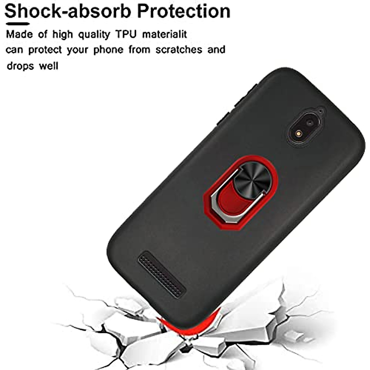 DAMONDY for BLU View 2 Case 2 Pack Screen Protector Tempered Glass, BLU View 2 Case,Full Body Shock Protective Kickstand 360 Ring Holder Defender Back Phone Cover Case for BLU View 2 B130DL -Red