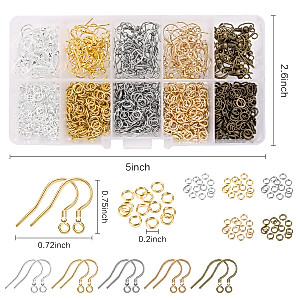iminoo Earring Hooks,Hypoallergenic Earring Hooks Kit Included Fish Earring Hooks, Jump Rings for DIY Jewelry Making Supplies Accessories