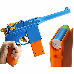 Toshi Station C96 Toy Gun with Soft Bullets and 7 Round Ejectable Magazine, Removable Barrel, Adjustable Sight and Pull Back Action