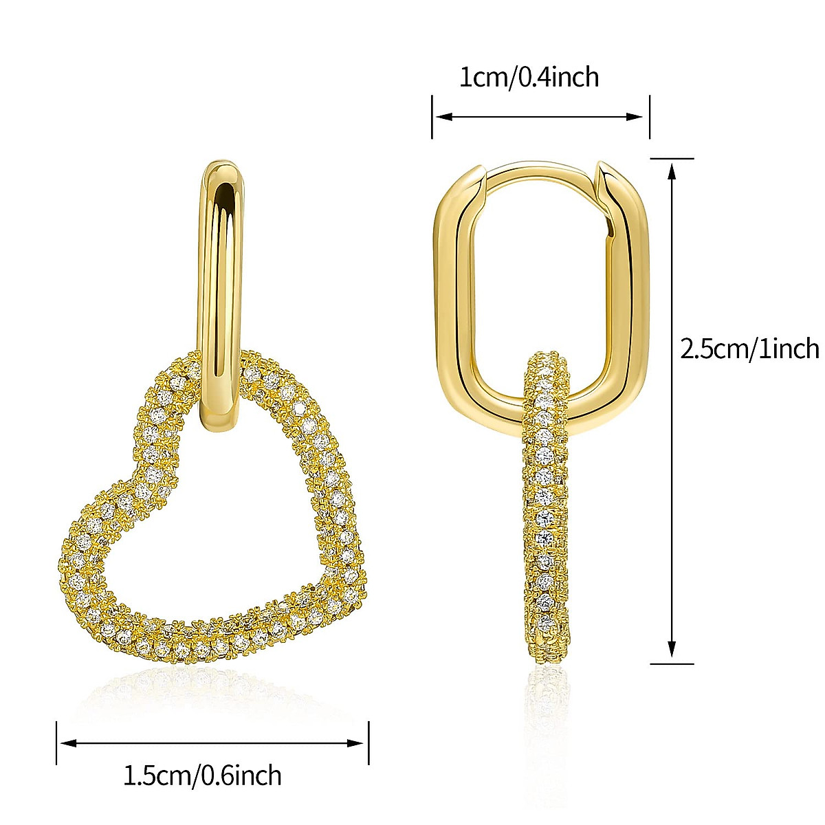 KOSE 14K Gold Huggie Hoop Earrings Heart Drop and Dangle Earrings for women Gold and White Gold Plating (Gold)