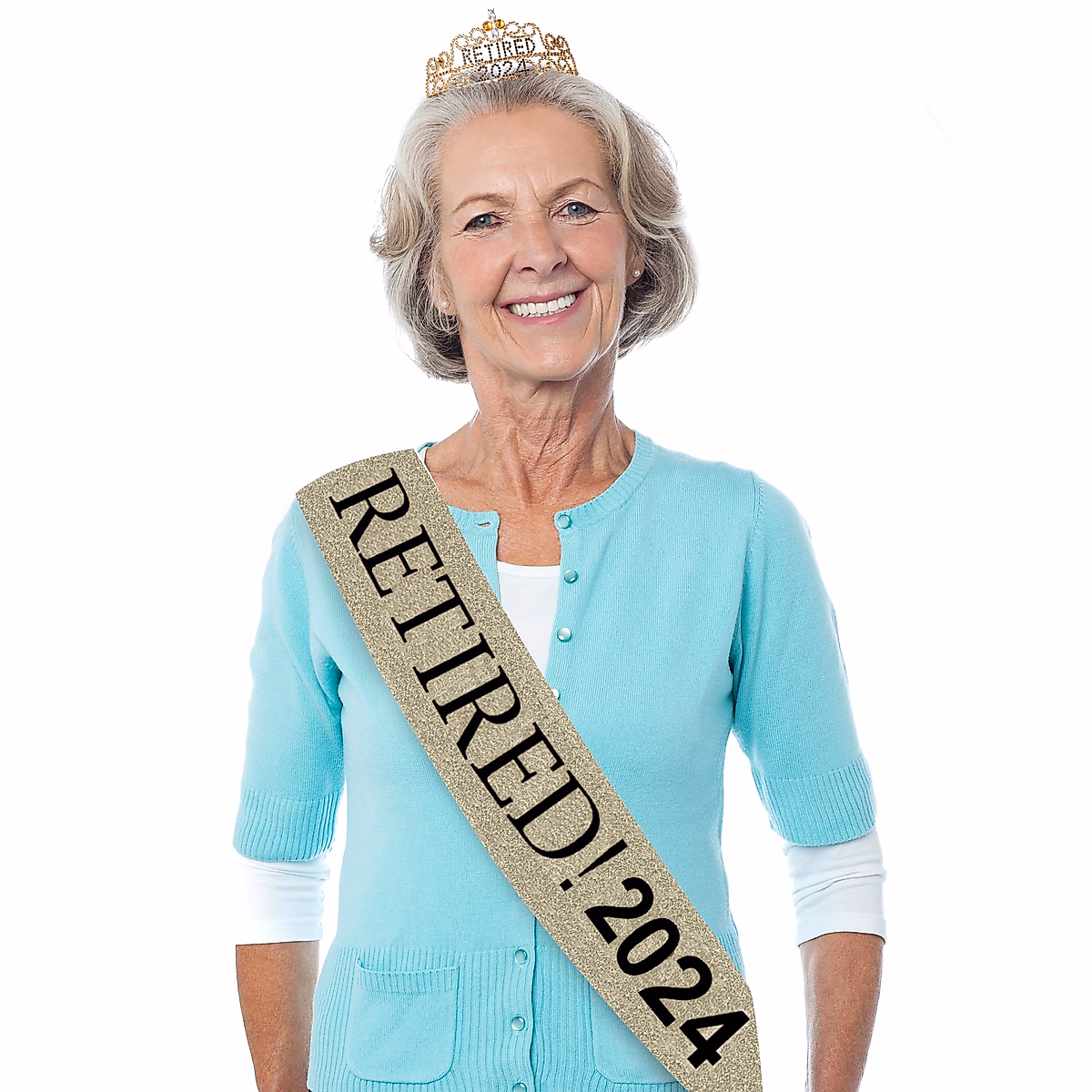 2024 Retirement Sash - Celebrate Retirement Luxurious Glitter Sash for Women with Oversized Metal Pin. Perfect for Retirement Parties, & Special Events by JPACO (Gold 2024)
