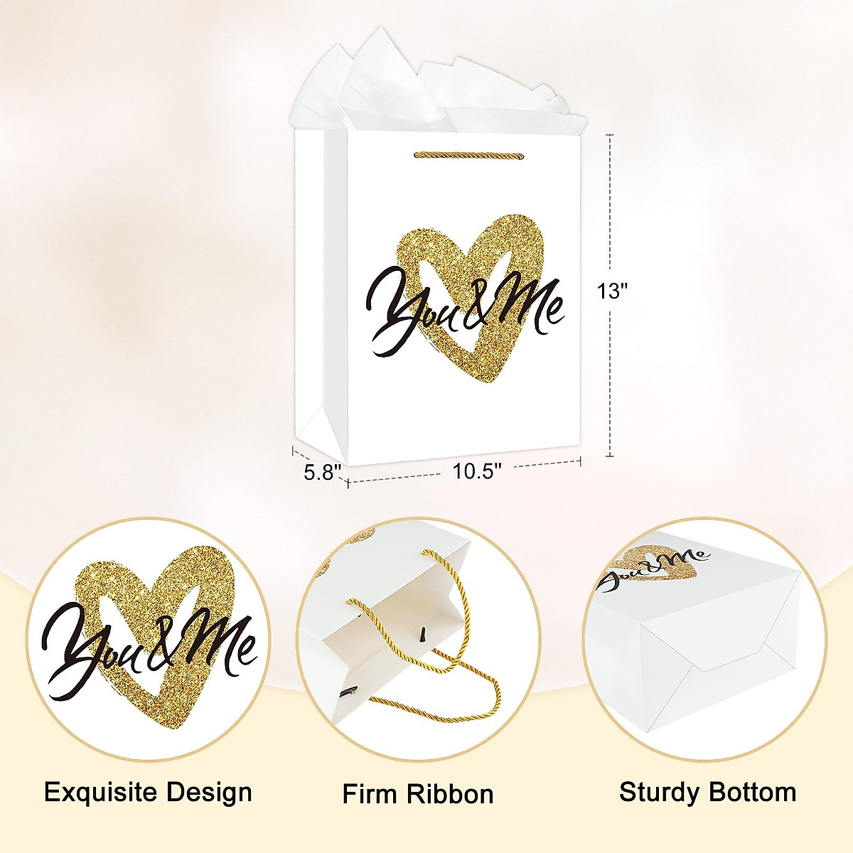 SICOHOME Valentines Day Gift Bag with Clear Window and Handles 11.5" Clear Anniversary Bags with Wrapping Tissue Valentines Gift Bags for Her Him Girlfriend Boyfriend Wife Women Wedding