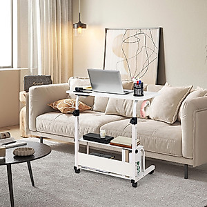 Standing Desk Small Computer Desk,Small Desk for Bedroom,Corner Desk for Small Space,Small Office Desk Adjustable Desk,Mini Desk Stand Up Desk Laptop Desk,Portable Rolling Desk 31.5 Inch White C