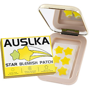 AUSLKA Star Blemish Patch - Hydrocolloid Spot Dots With Mirror 60 Count - Blemishes Patch - Zit Stickers - Cute Star Shape - Green & Yellow - Vegan And Cruelty-Free Skincare