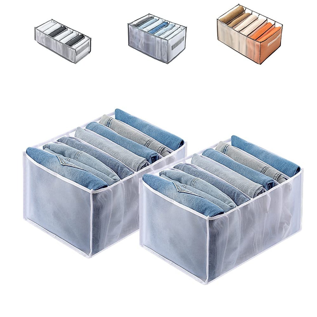 NMGOI 7 Grid Wardrobe Clothes Organizer For Drawers,Closet Organizers And Storage,Foldable,Washable Clothing Storage Bins,Storage Containers For Clothes, White