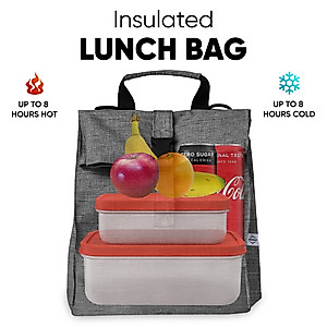 WISHBAX Collapsible Maximum Insulated Lunch Bag for Men & Women, Lightweight Cooler Insulated Lunch Box for Men & Women, Leakproof, Waterproof, Stain-Resistant Adult Lunch Boxes for Men