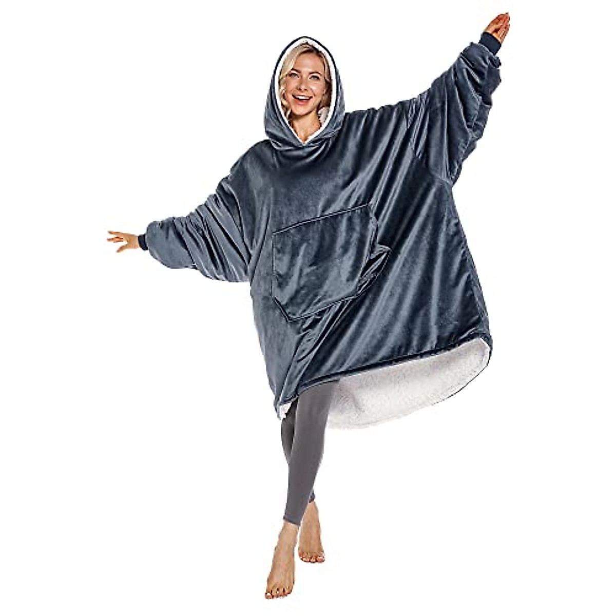 VAZABEL® Oversized Microfiber Wearable Blanket, Multifunctional Blanket Hoodie, Gift wrap, Christmas Gift, One Size Fits All (Blue)